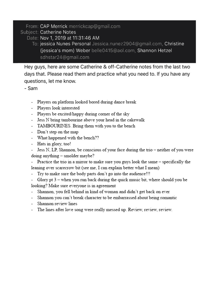 Catherine Notes | PDF