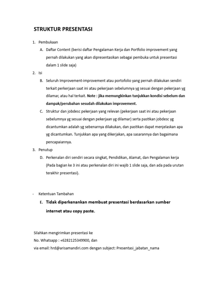 STRUKTUR PRESENTASI (Khusus Bagi Yang Dijadwalkan Presentasi Dengan ...