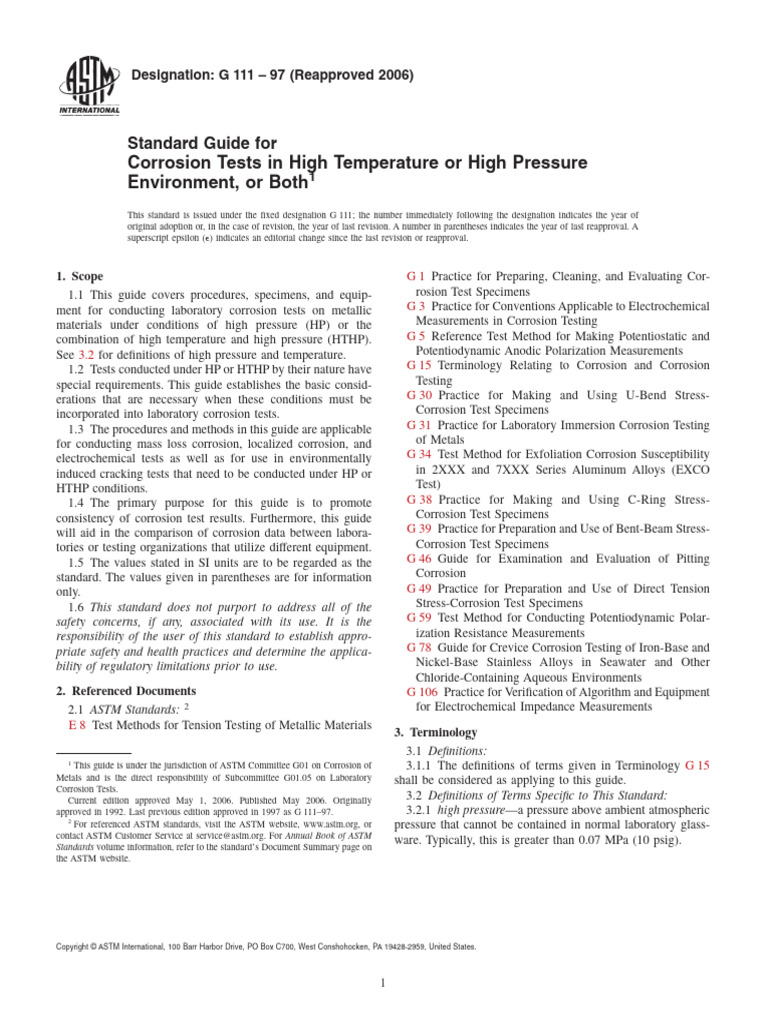 ASTM G111 97 Reapproved 2006 | PDF | Corrosion | Gases