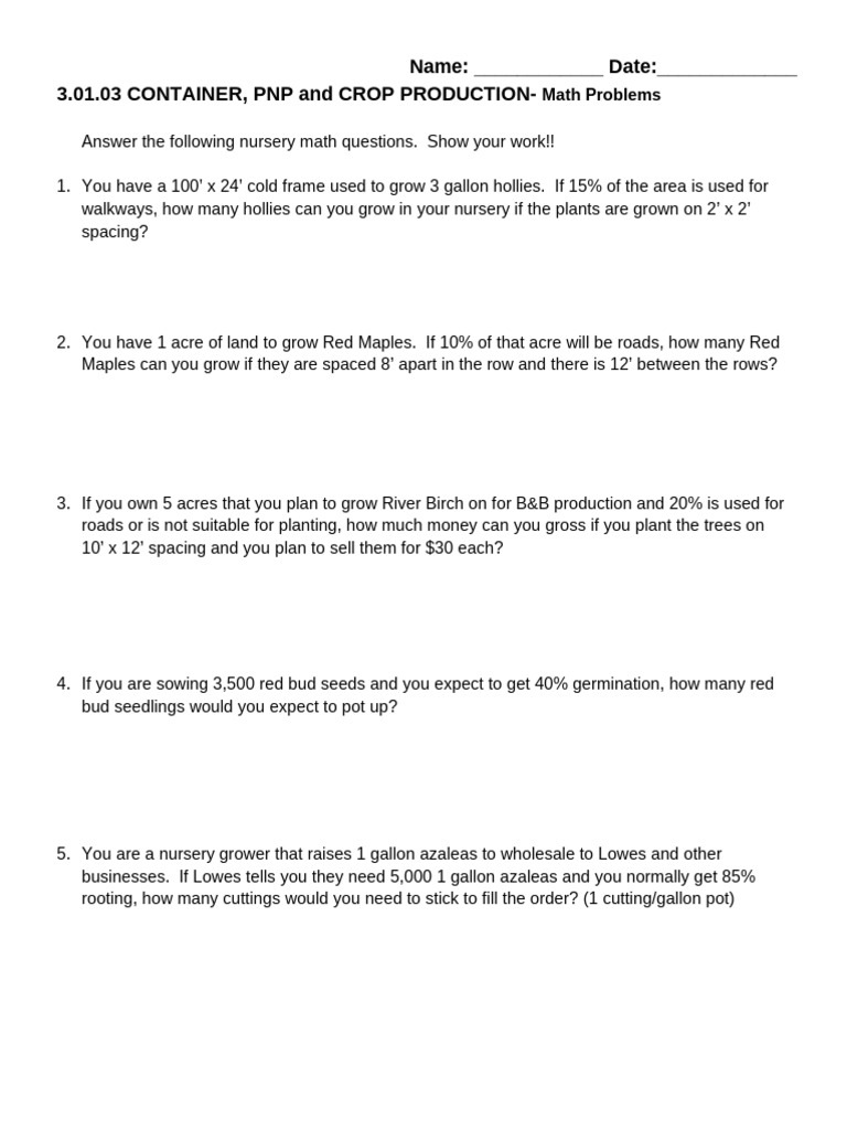 Nursery Math Problems & Solutions | PDF | Plant Nursery | Trees
