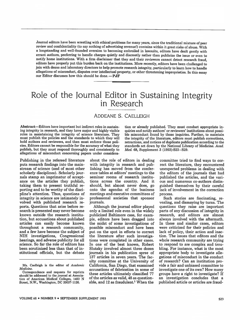 Role Of The Journal Editor In Sustaining Integrity 30 Pdf
