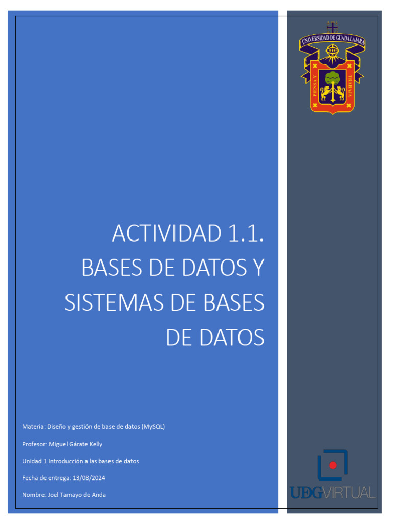 Actividad 1.1. Bases de datos y sistemas de bases de datos | PDF | Bases de datos | Mi sql