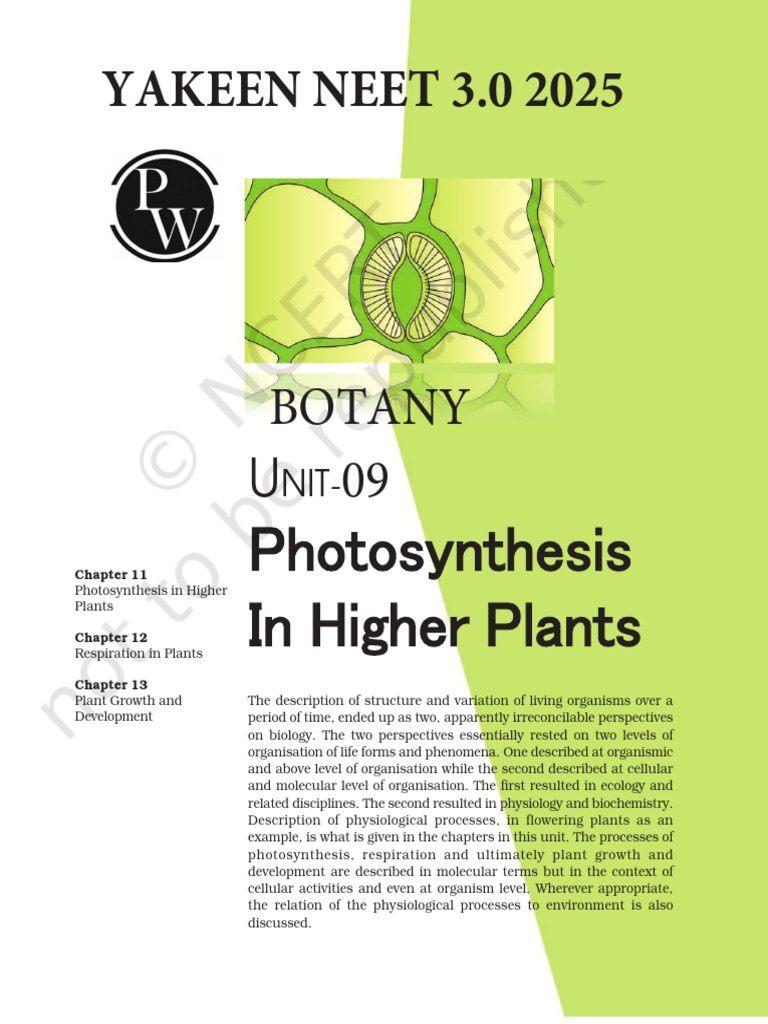 Photosynthesis in Higher Plants : Annotated NCERT Notes - Yakeen NEET 3 ...