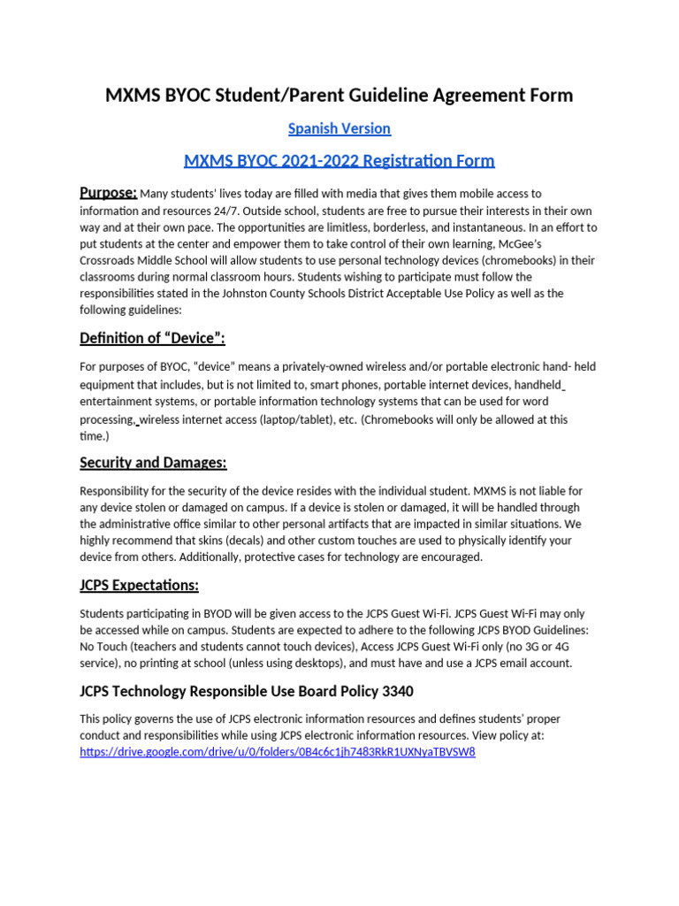 MXMS BYOC English Agreement Form | PDF | Internet | Wi Fi