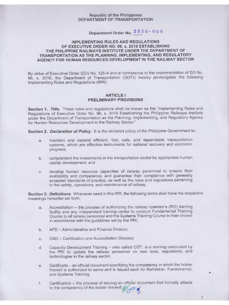 DO No. 2020-005 IRR of EO96 (Signed) | PDF