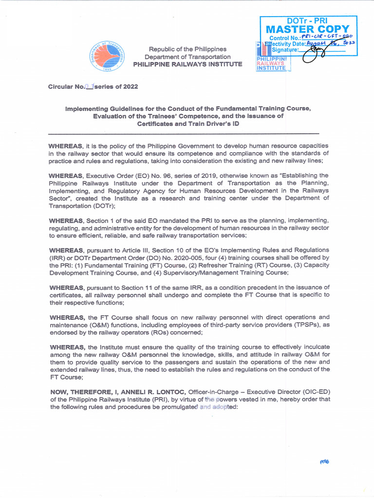 PRI Circular No. 01, 2022 PRI-CIR-CFT-000-Implementing Guidelines For ...