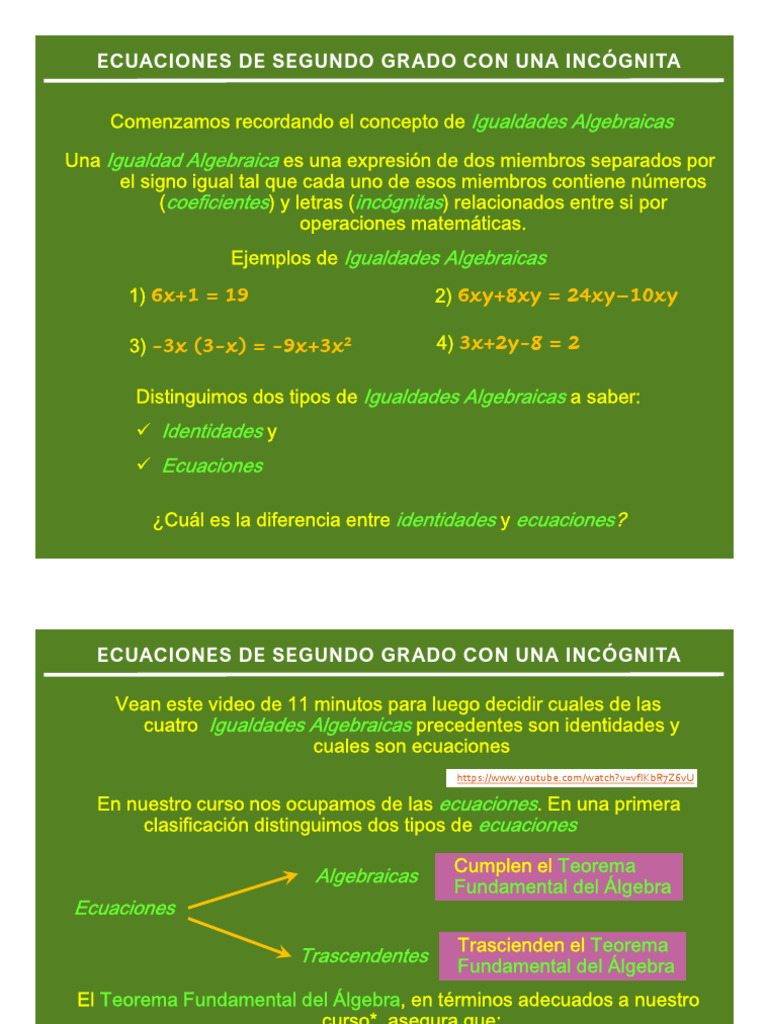 Ecuaciones de segundo grado con una incógnita | PDF | Ecuaciones ...