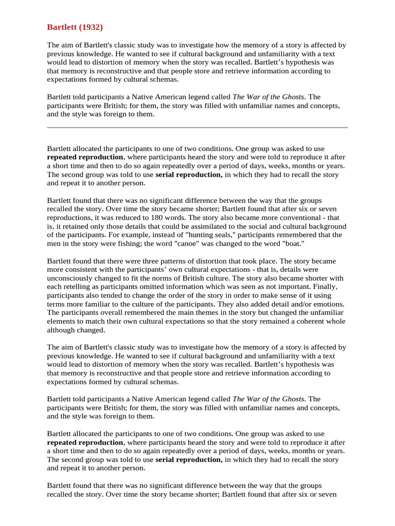 Bartlett-1932 | PDF | Schema (Psychology) | Memory