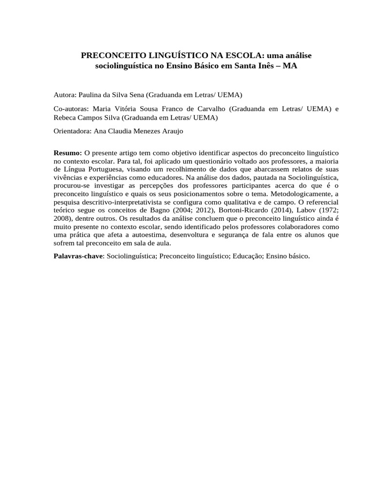 Resumo. Preconceito linguístico | PDF