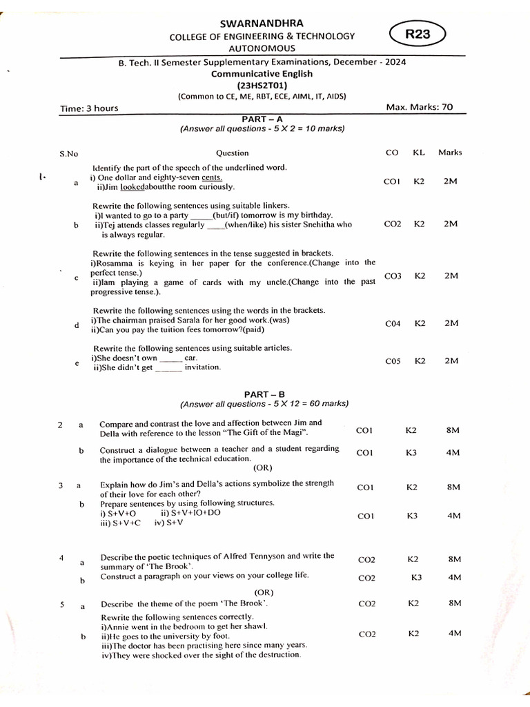 R23 SEM I English 24-25 Model Paper | PDF
