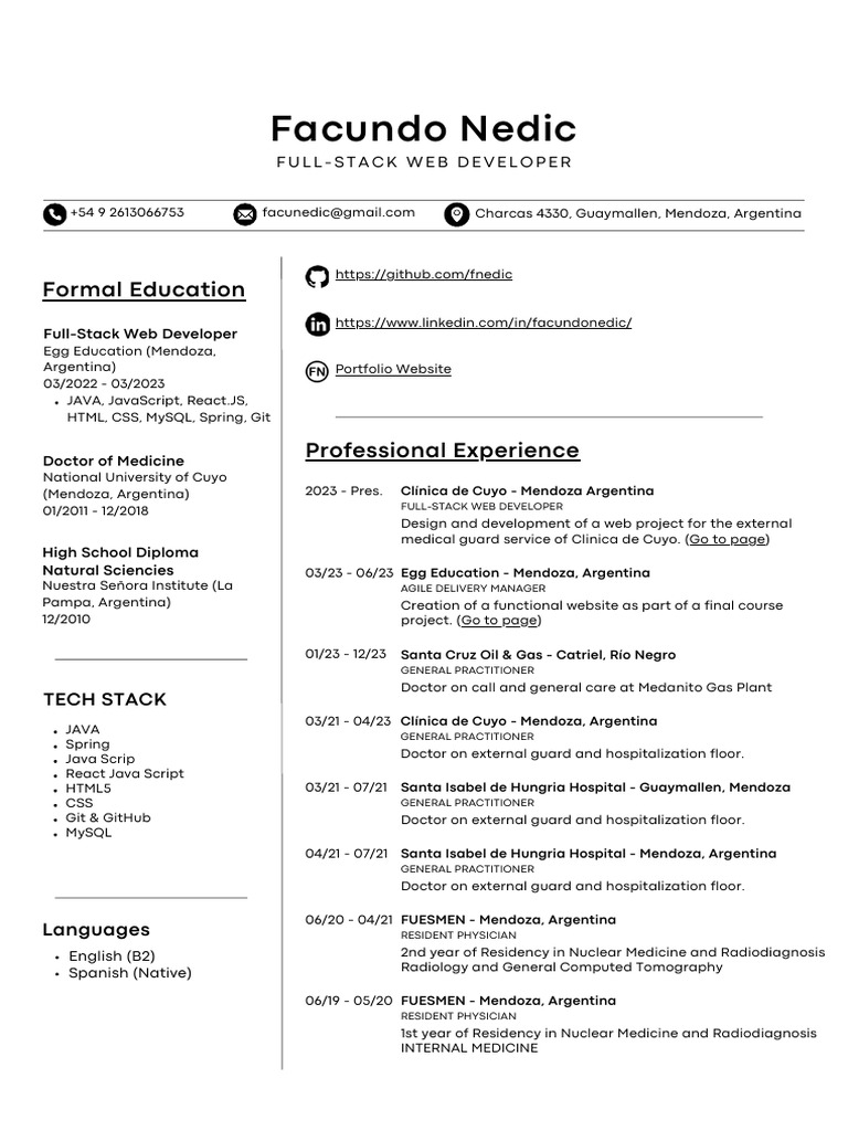 Full-Stack Web Developer Profile | PDF | Argentina | Java Script