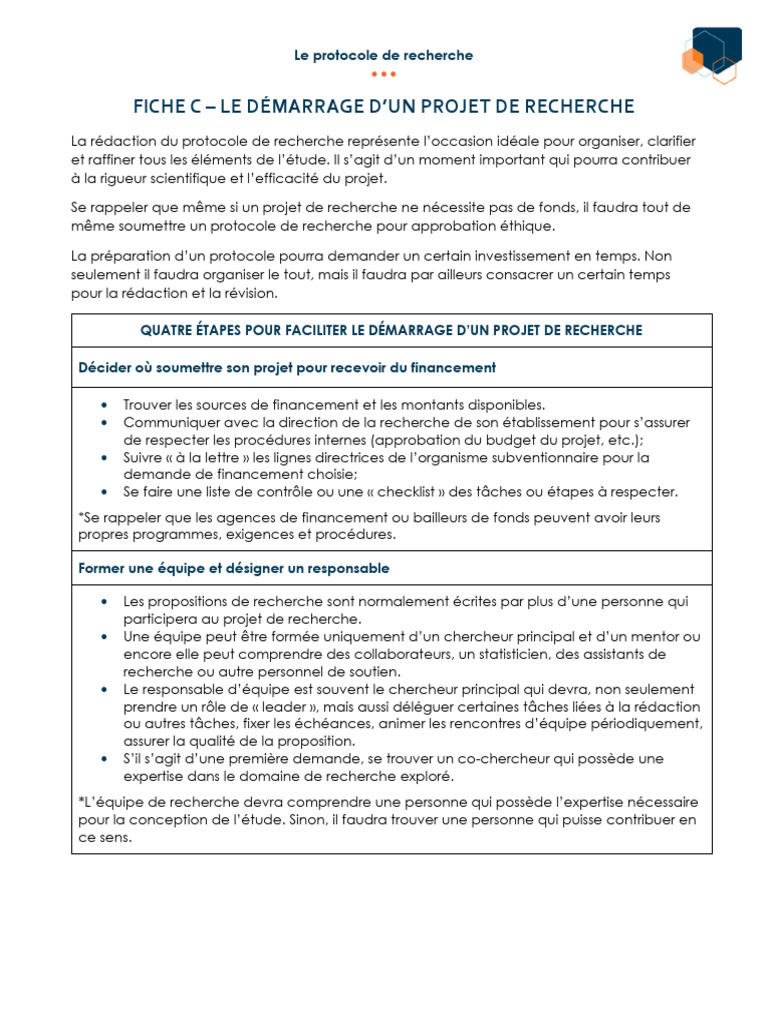 Démarrage d'un projet de recherche | PDF