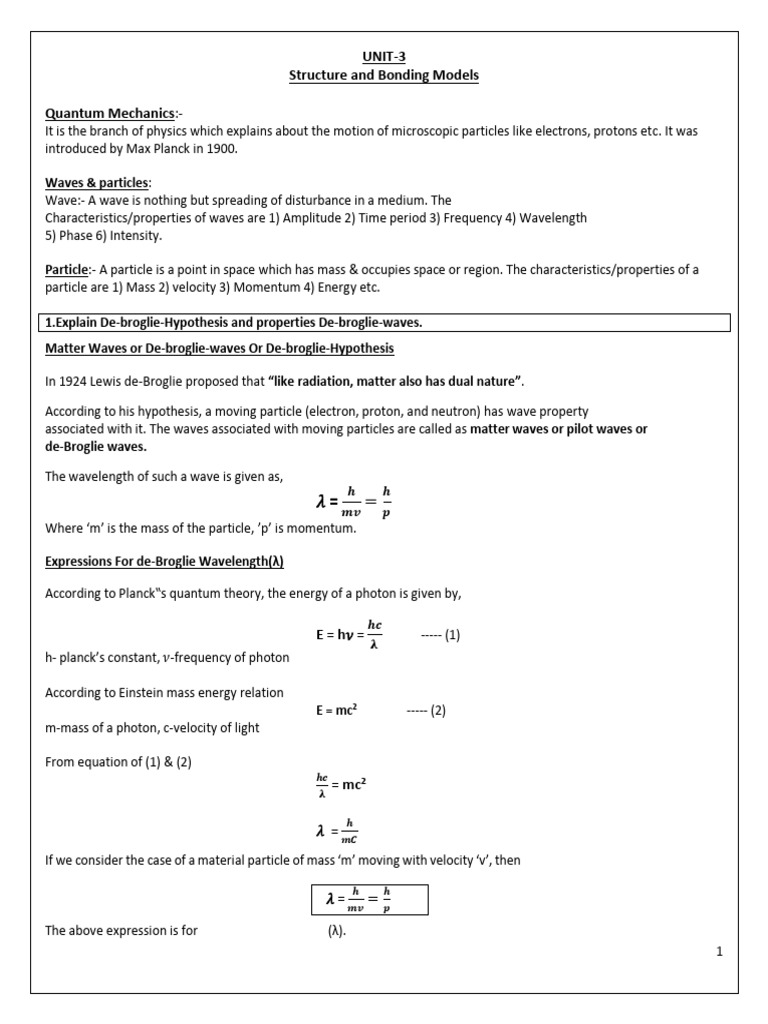 Unit 3 Structure and Bonding Models | PDF | Molecular Orbital | Waves