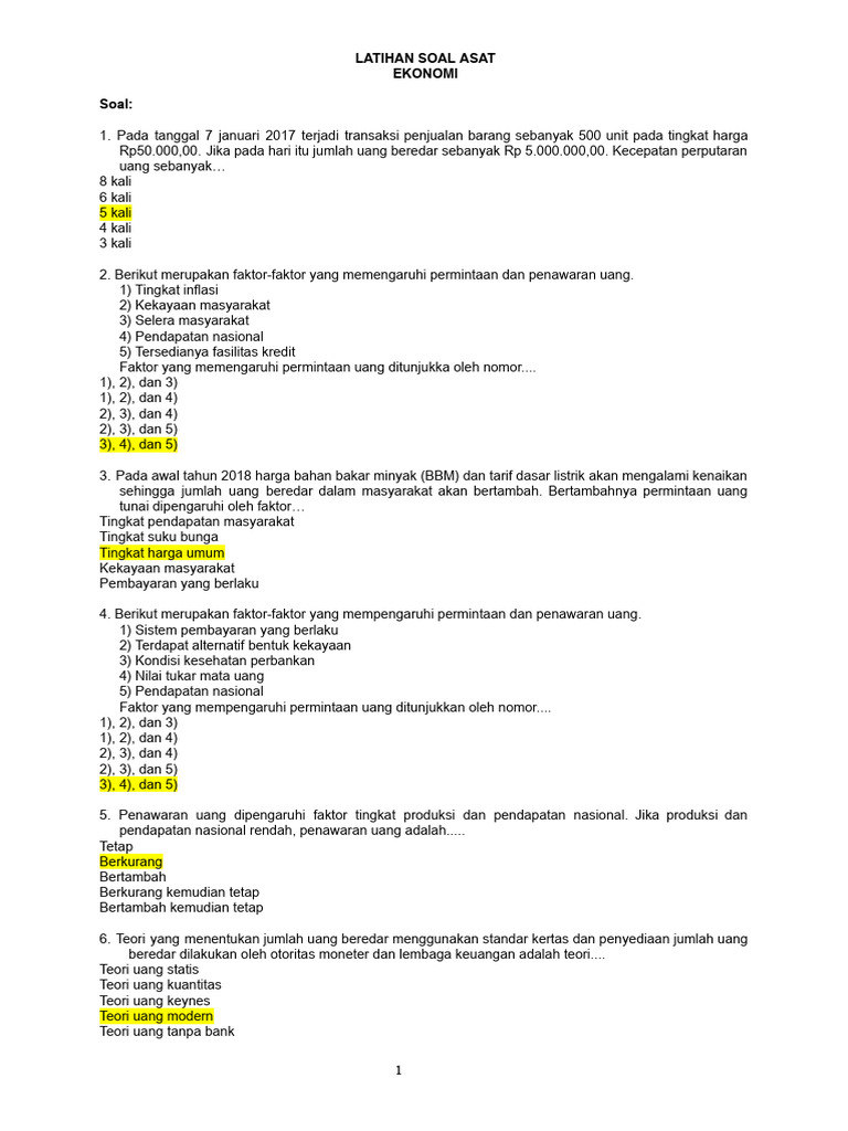 Latihan Soal ASAT - Ekonomi | PDF