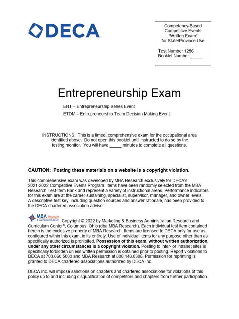 Entrepreneurship Exam | PDF | Entrepreneurship | Venture Capital