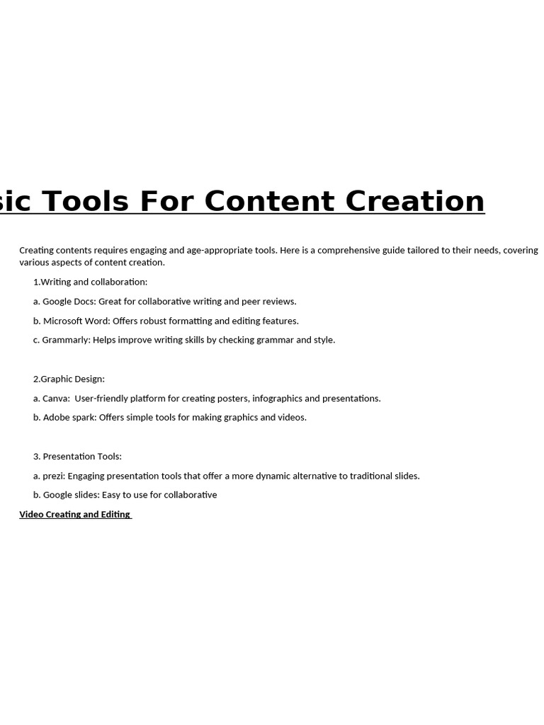 Basic Tools For Content Creation | PDF