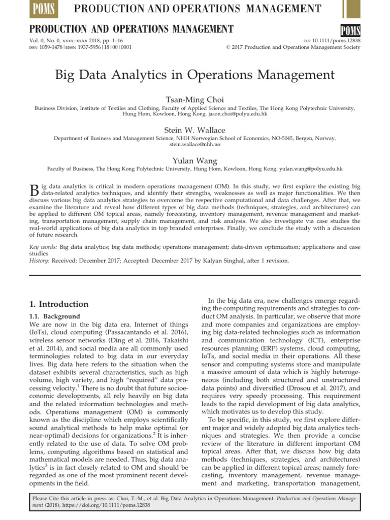 Big Data Analytics in Operations Management | PDF | Machine Learning ...