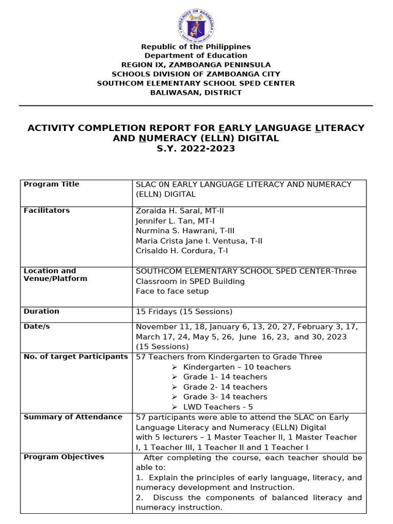 Accomplishment Elln Digital 2022 2023 | PDF | Educational Assessment ...