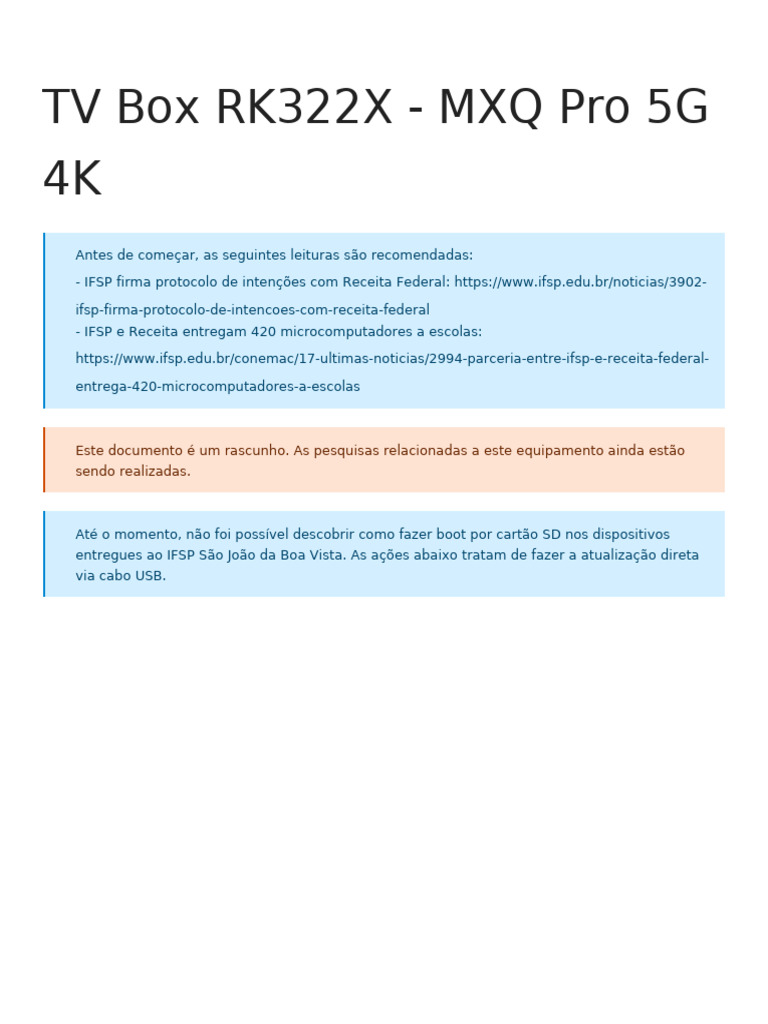 Atualização da TV Box MXQ Pro 4K 5G | PDF | USB | Sistema operacional