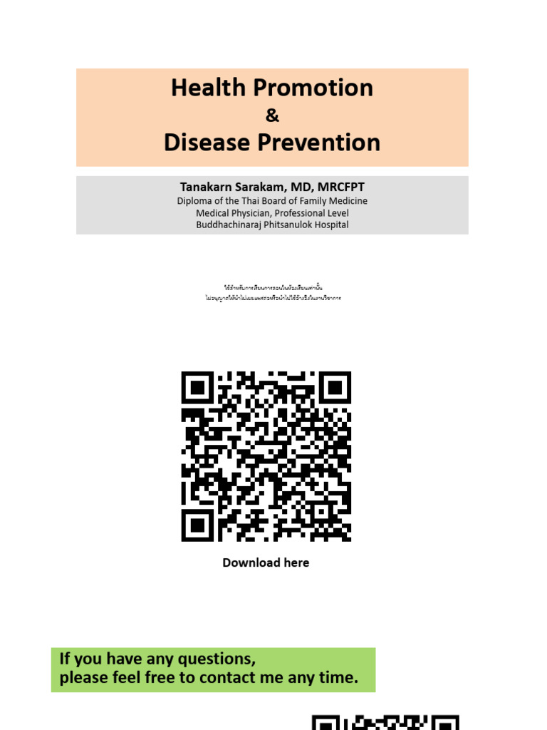 Health Promotion & Disease Prevention (PPT for Student) | PDF