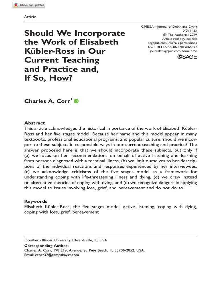 (Charles Corr) Should We Incorporate the Work of Elisabeth Kübler-Ross in Our Current Teaching ...