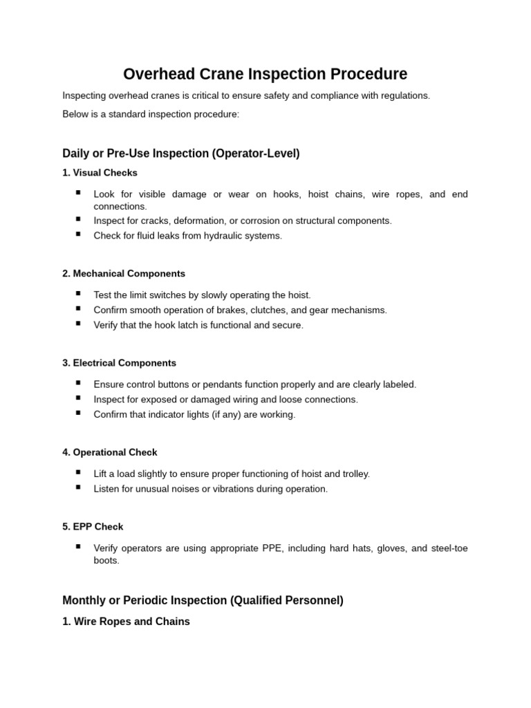 Overhead Crane Inspection Procedure - B3a297d4 5aea 4a34 9bc7 ...