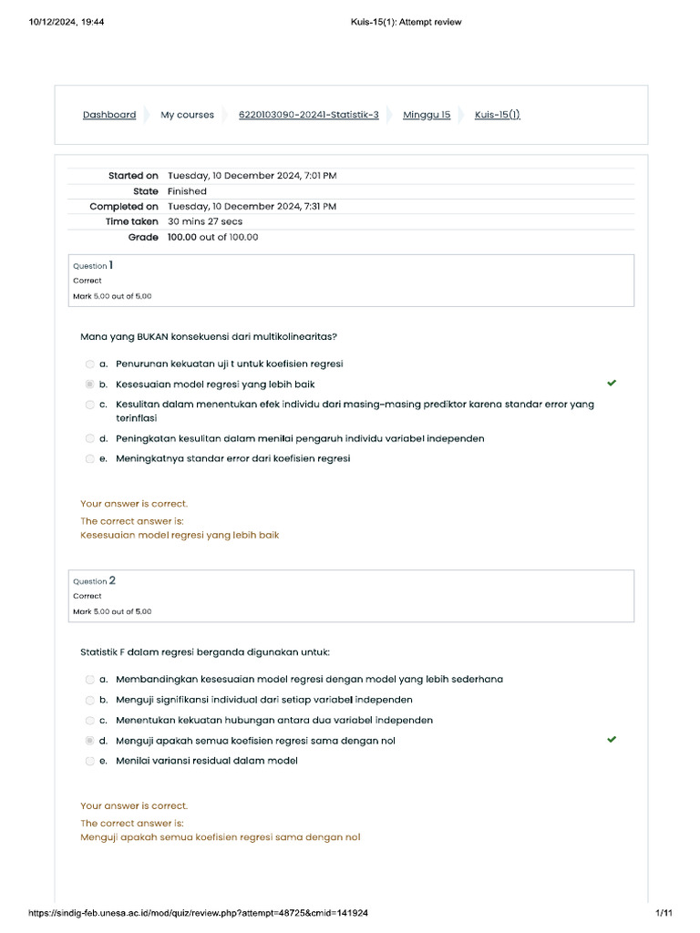 Quis Minggu 5 Statistik | PDF