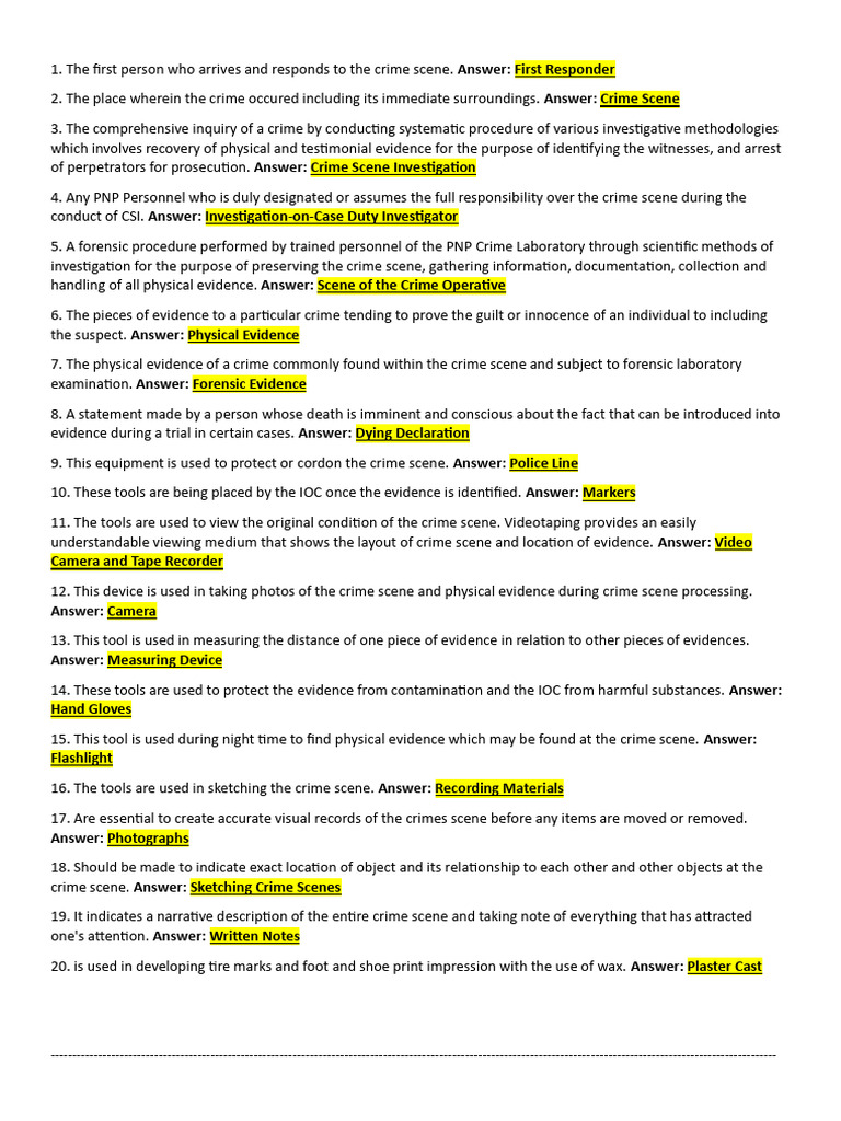 Questionnaire From Quizzes | PDF | Crime Scene | Forensic Science
