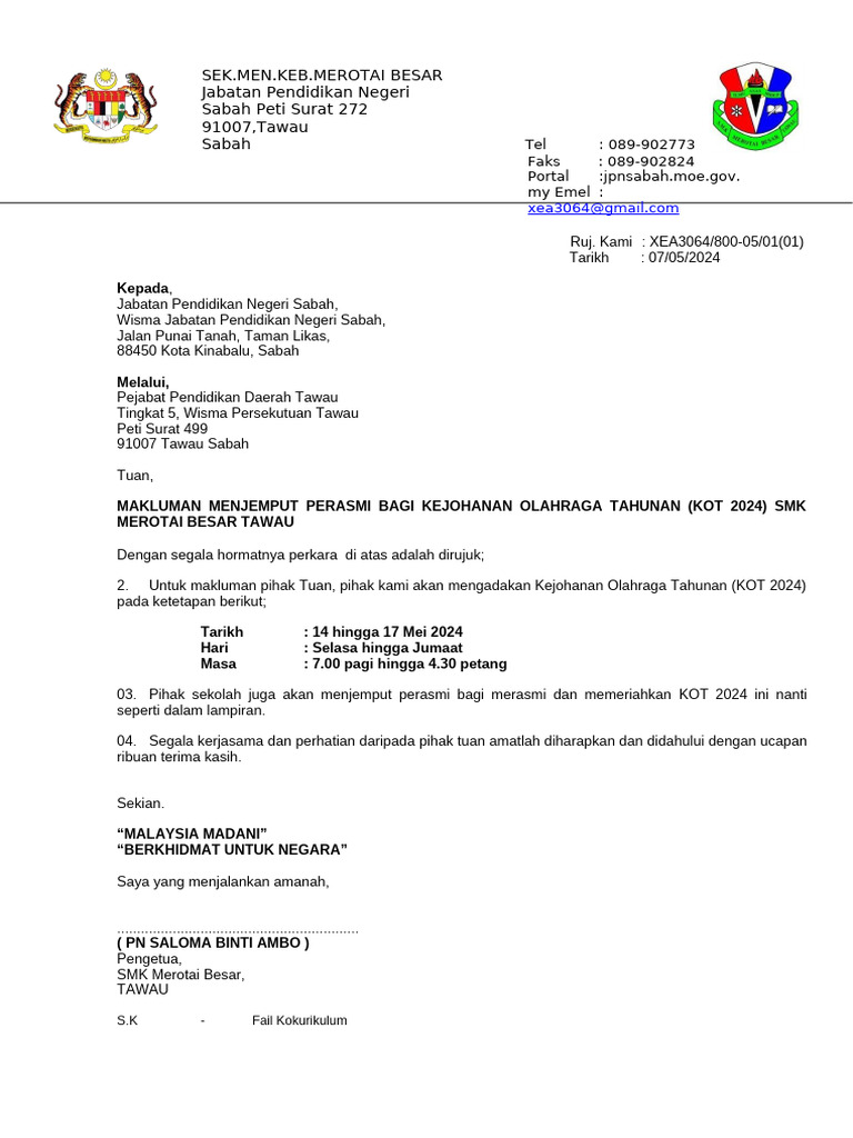 01 - Surat Kepada PPD Dan JPN Untuk Jemputan Luar | PDF