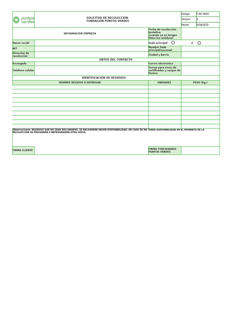 Solicitud de Recolección de Residuos | PDF | Electrónica | Generador ...