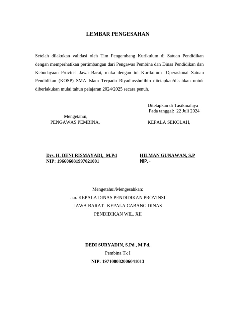 Lembar Pengesahan Kosp | PDF