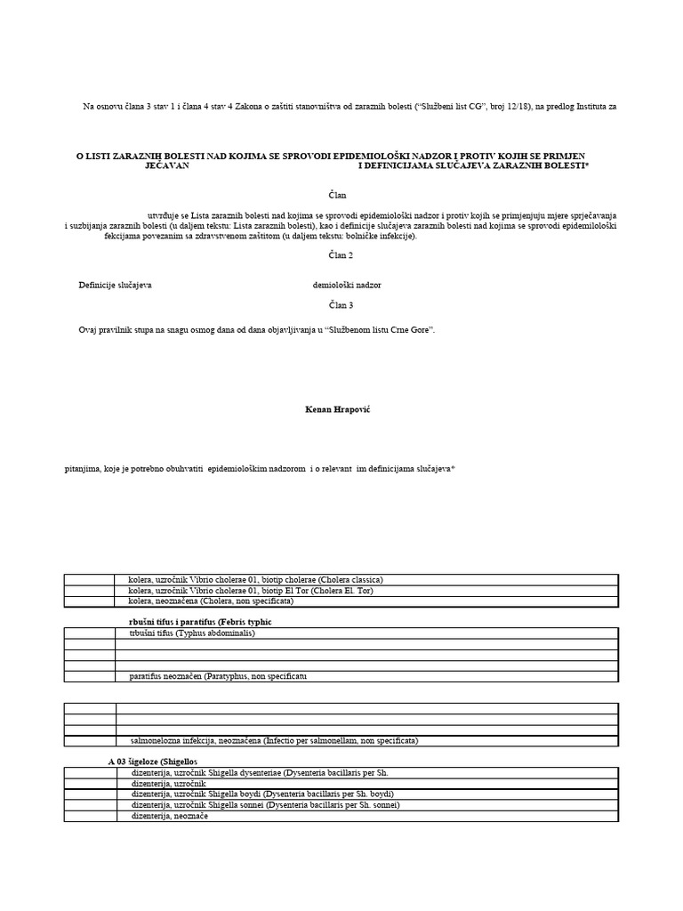 Pravilnik o Listi Zaraznih Bolesti 2019 03 | PDF