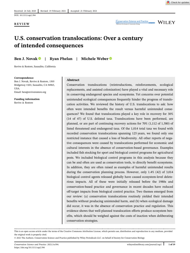 U.S. Conservation Translocations Review | PDF | Conservation Biology ...