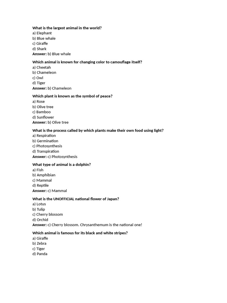 Quick Animal Quiz | PDF