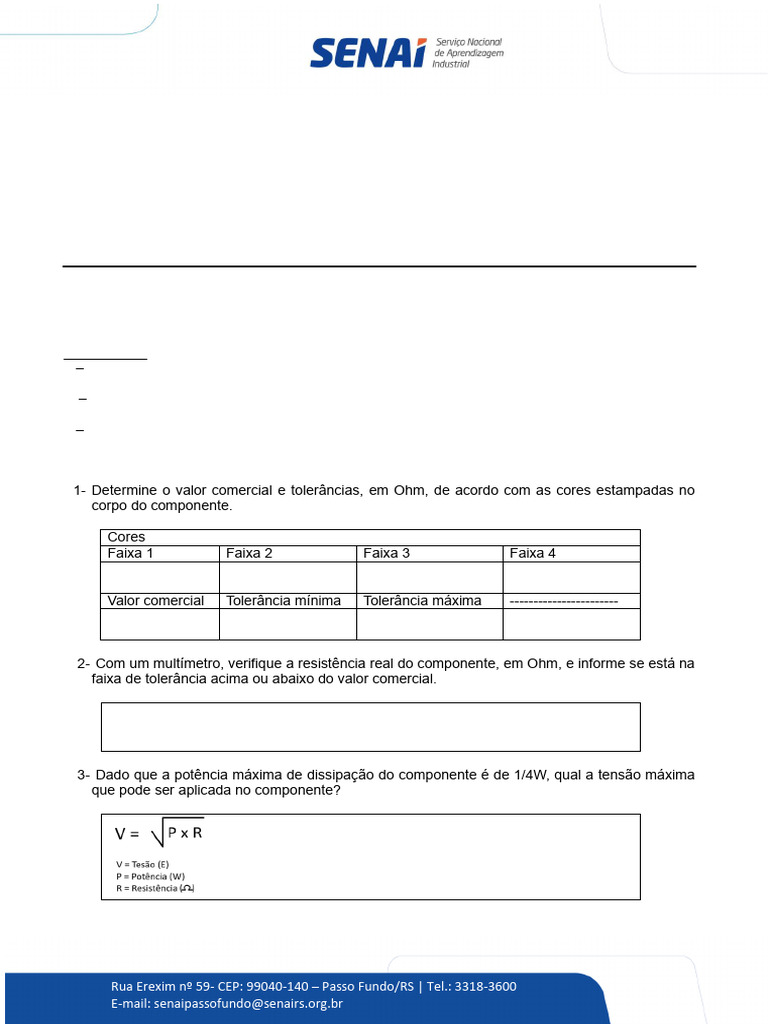 Exercício de Resistores (Sobrecarga e Associação) | PDF | Resistor ...