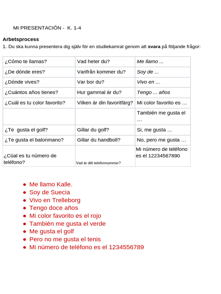 Presentación Personal en Español y Sueco | PDF