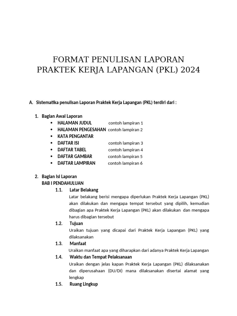 FORMAT LAPORAN PKL(1) | PDF