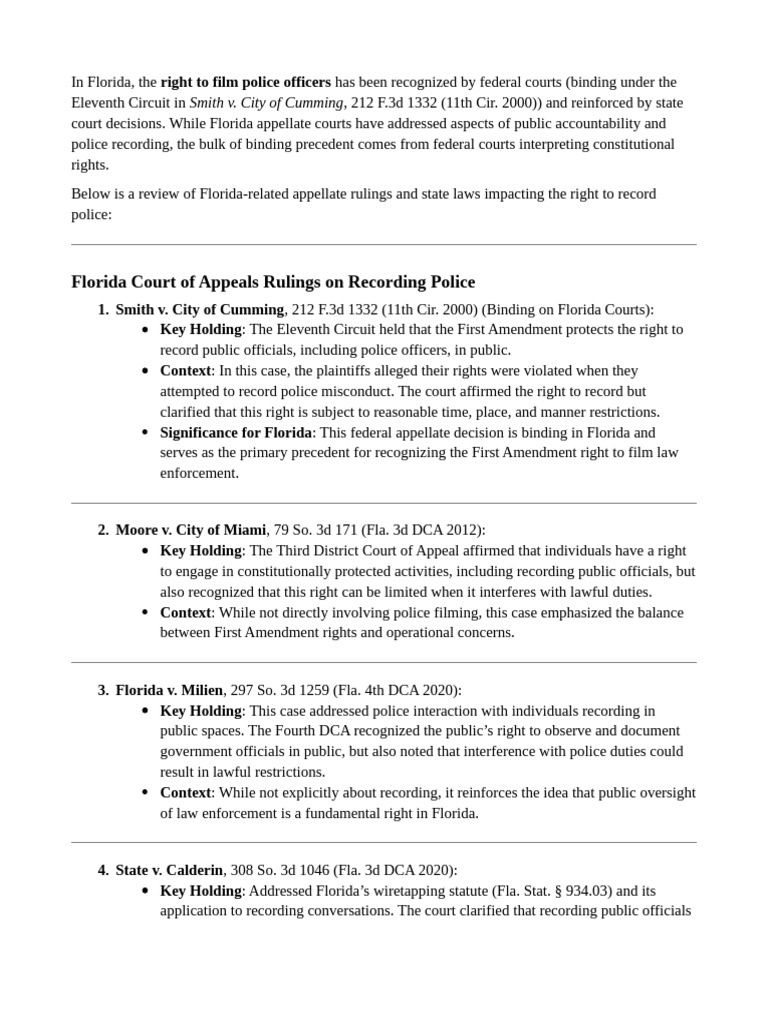 Case Law On Right 2 Record Cops | PDF | First Amendment To The United ...