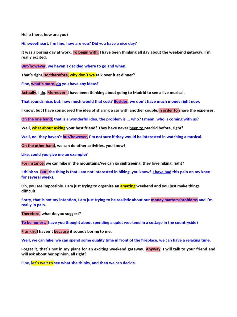 DIALOGUE SET 2 A Weekend Getaway | PDF