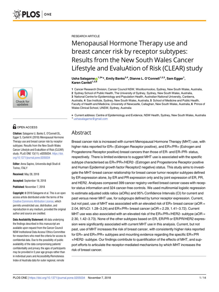 Menopausal Hormone Therapy Use and Breast Cancer Risk by Receptor ...