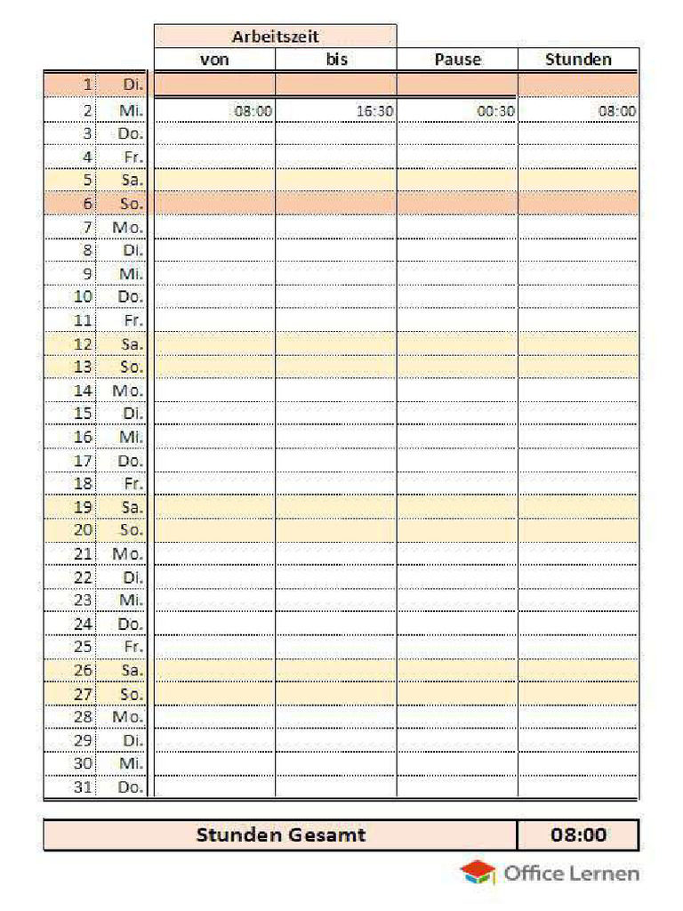 Stundenzettel und Arbeitszeitnachweis Vorlagen - für Excel | PDF