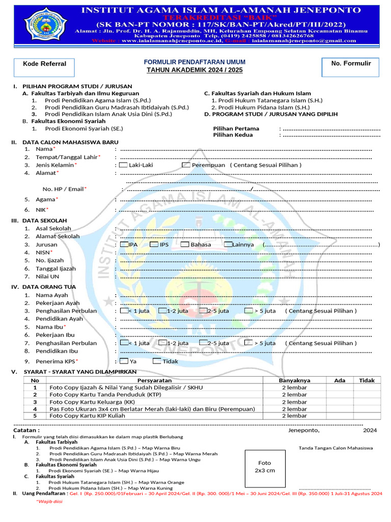 Formulir S1 Maba 2024-2025 | PDF