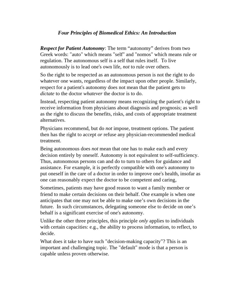 Four Principles of Biomedical Ethics | PDF | Autonomy | Bioethics