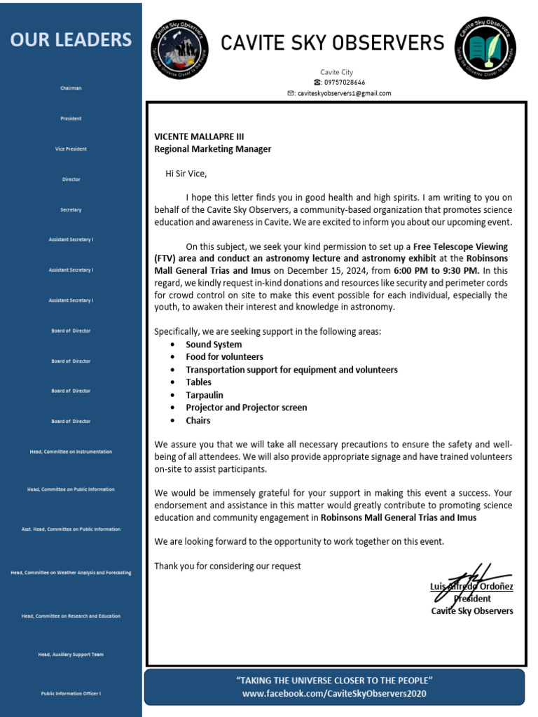 CSO Request-Letter RobinsonsMallGentriandImus | PDF