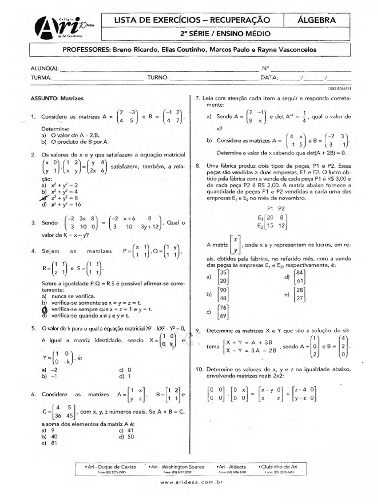 Algebra Exercicios | PDF