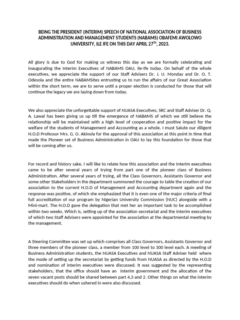 Nabams President Speech | PDF | Government