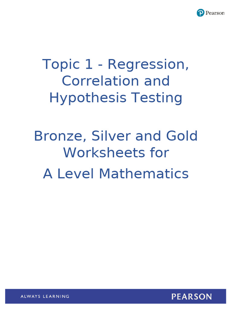 01b1 A2 Statistics Topic 1 Regression Correlation and Hypothesis ...