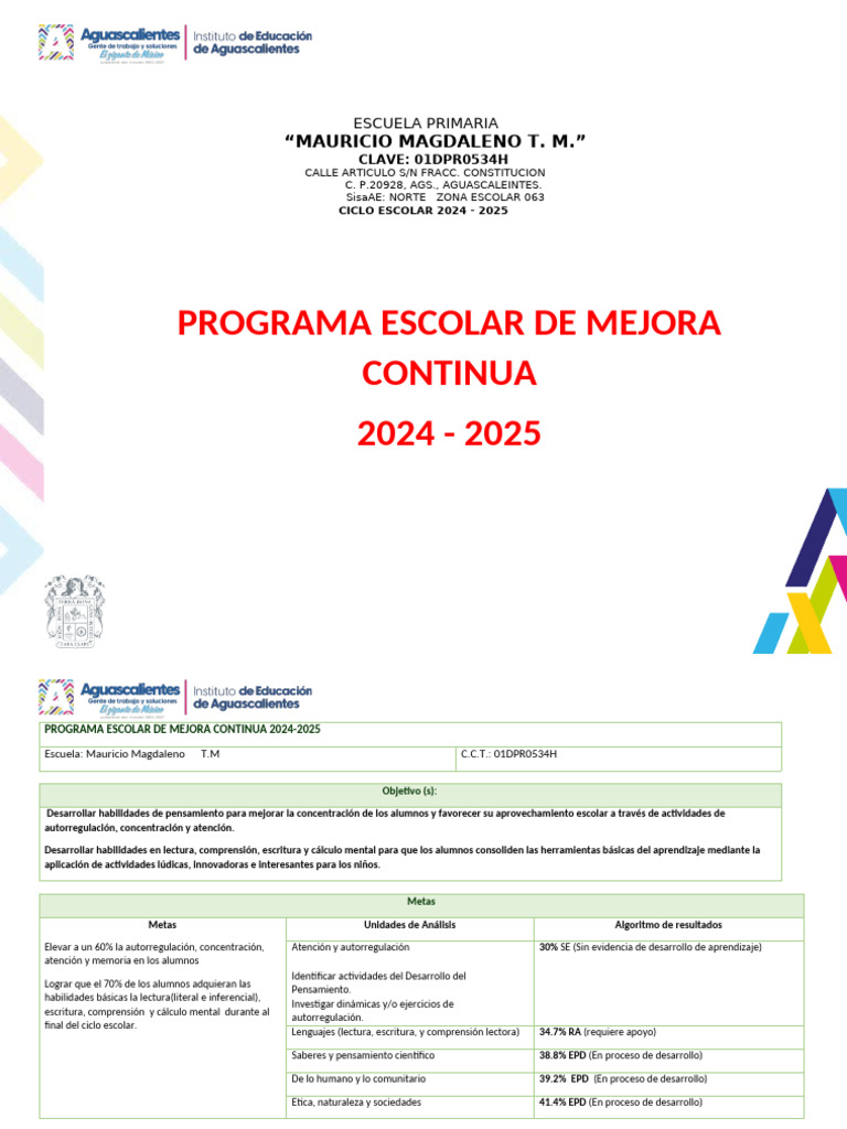 PROG. ESC. DE MEJ. CONT. 2024-2025 | PDF | Cognición | Aprendizaje