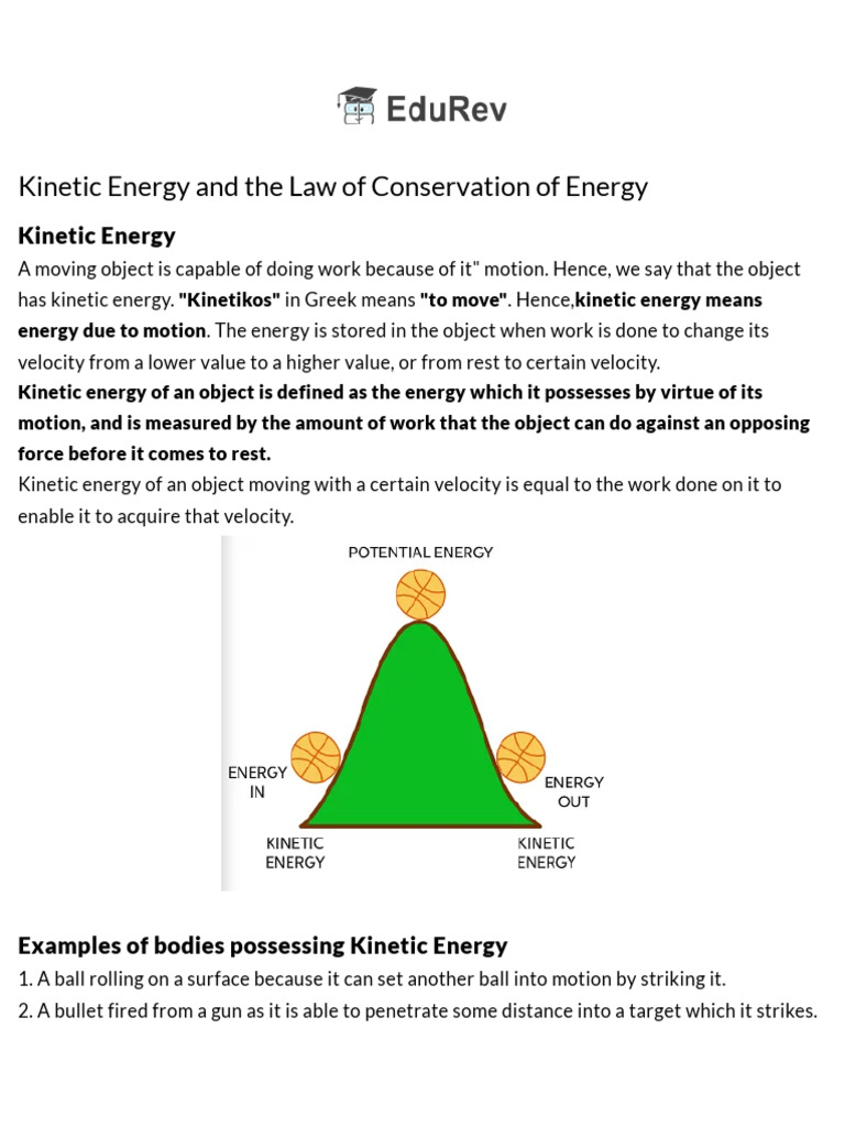 Kinetic Energy and The Law of Conservation of Energy - Science Class 9 ...