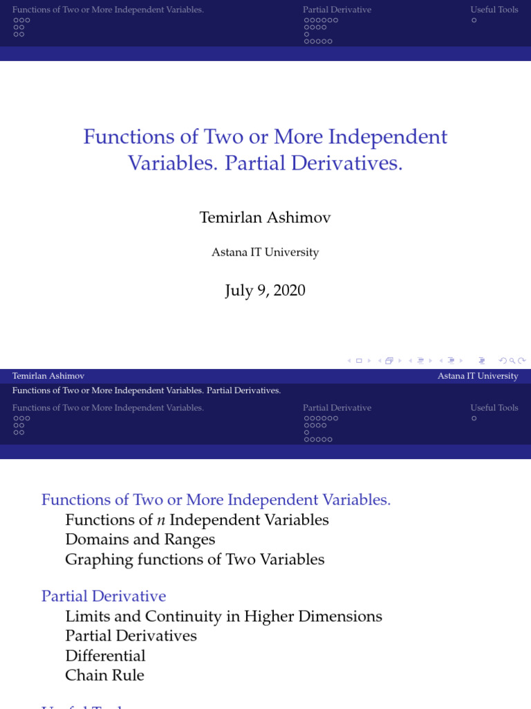 1 Functions of Two or More Independent Variables Differential Partial Derivatives With ...